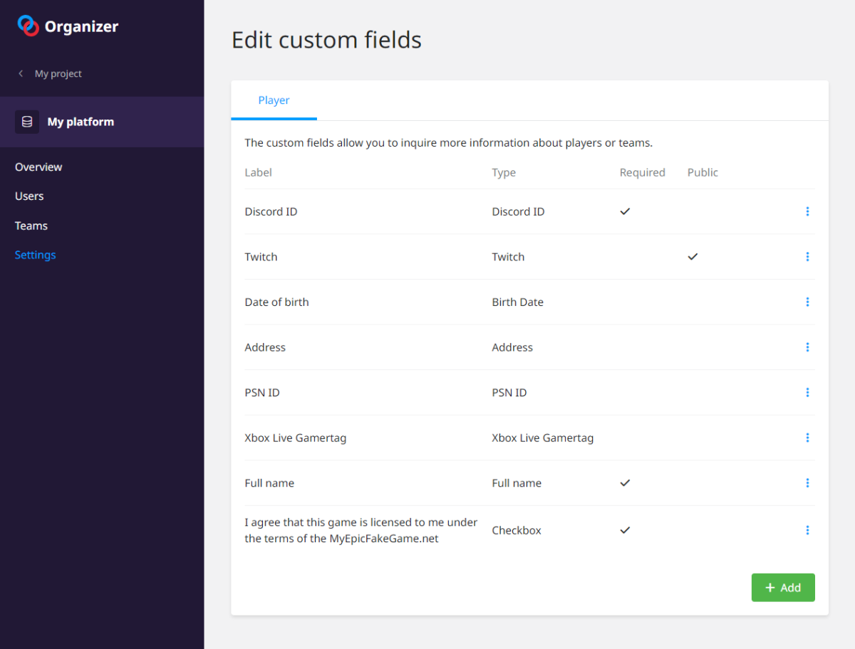 Explore all the possibilities of the tournament platform